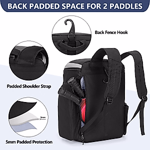 GOBUROS Pickleball Paddle Bag Backpack for 4 Rackets with Fence Hook, Pickleball Equipment Bag with Shoe Compartment for Men Women, Grey, Bag Only
