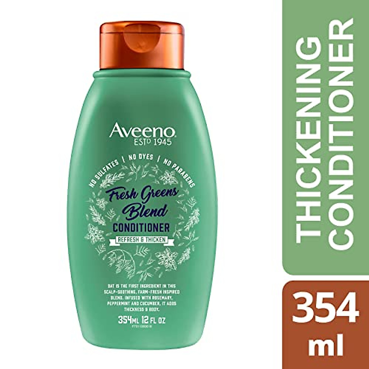 Aveeno, Fresh Greens Blend Sulfate-Free Conditioner with Rosemary, Peppermint & Cucumber to Thicken & Nourish, Clarifying & Volumizing for Thin or Fine Hair, Paraben-Free, 12oz