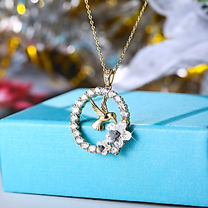 Sllaiss 18K Gold Plated Hummingbird Pendant Necklace for Women Circle Necklace, Animal Necklace Crystals from Austria,Jewelry Gifts for Christmas