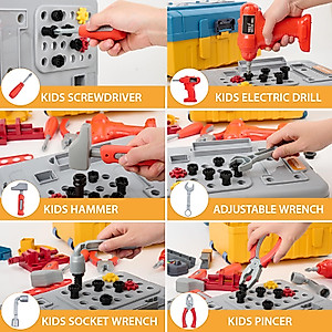 3 in 1 Kids Tool Bench -GEIYATOI, Toddler Workbench with Electric Drill and Realistic Toddler Tool Set for 2 3 4 5 6 Years Old Boys Girls, Construction Toys for Christmas Birthday Party New Year