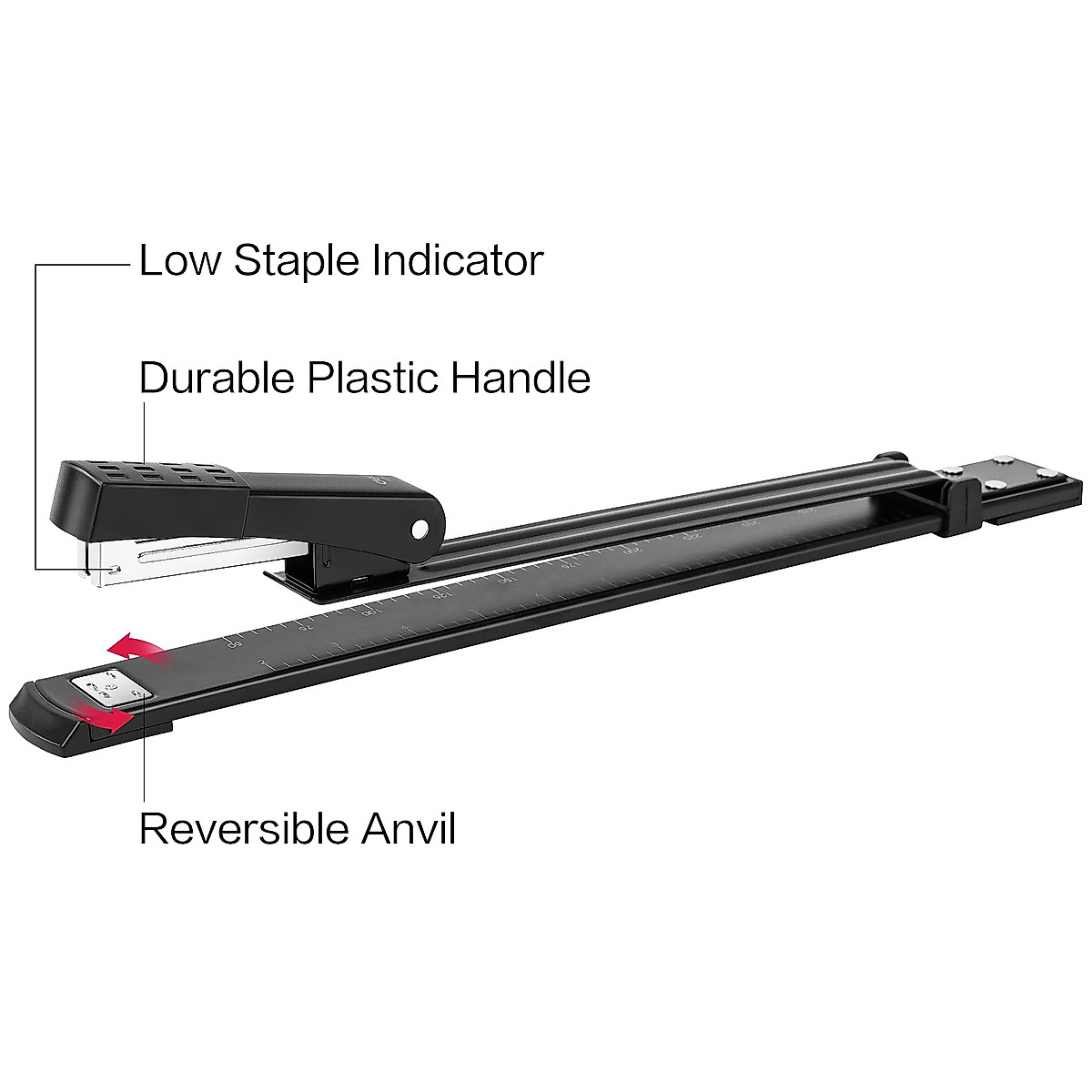 Deli Long Reach Stapler, 25 Sheet Capacity, Long Arm Standard Staplers for Booklet or Book Binding, Black