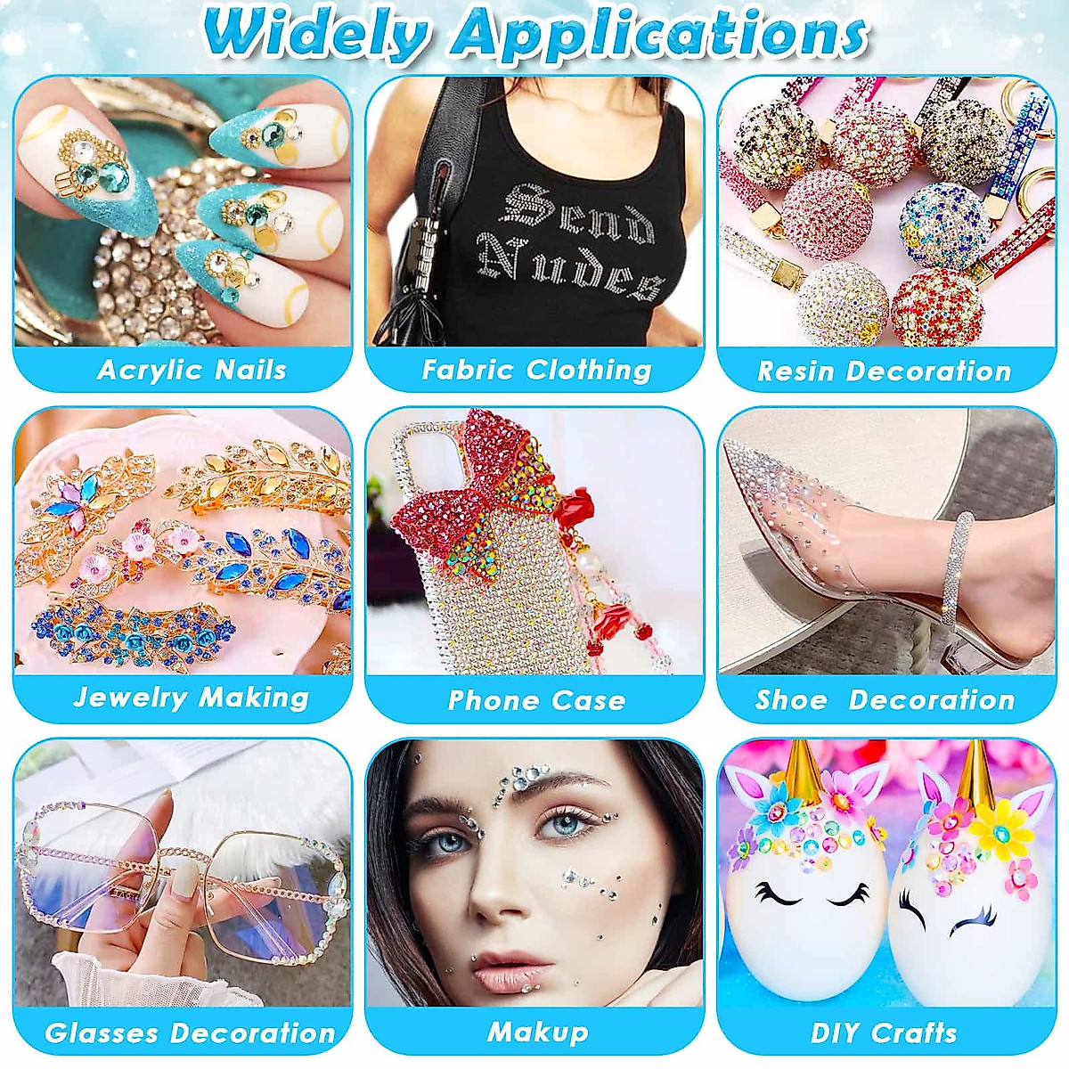 B7000 Jewelry Glue with Rhinestones for Crafts, 4500Pcs Rhinestones Gems with Rhinestone Glue for Shoes Cloth Fabric with Wax Picker Pencil for Crafting Diamoment Painting Jewelry Making and Nail Art