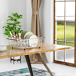 JAQ Dish Drying Rack in-Sink, 304 Stainless Steel Dish Drainer with Stainless Steel Silverware Holder Over Inside Sink-Adjustable 14.96" to 20.59" Maximium 13 Upright Dishes