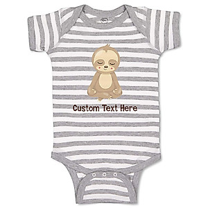 Custom Personalized Boy & Girl Baby Bodysuit Sloth Yoga Funny Cotton Striped Baby Clothes Stripes Gray White Personalized Text Here 12 Months