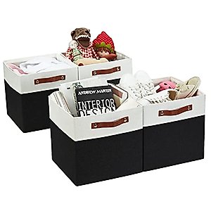 DECOMOMO Cube Storage Bins | Fabric Storage Cubes Closet Organizer Cubby Bins for Shelves Cloth Nursery Decorative Storage Cubes with Handles (Black &White, 11 x 11 x 11 inch)