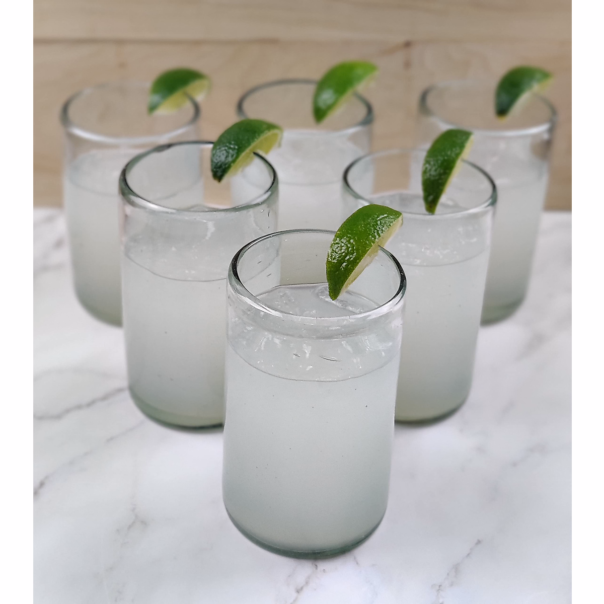 Dos Sueños Hand Blown Mexican Drinking Glasses – Set of 6 Natural Clear Glasses (14 oz each)