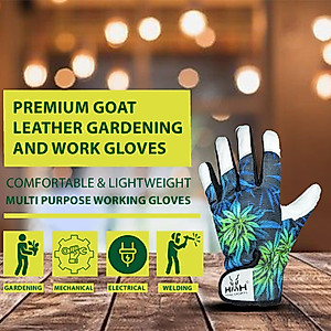 HMH Leather Gardening Gloves - Large, Green Short, Unisex