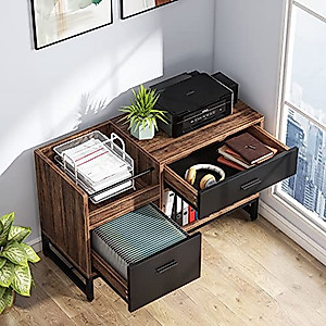 Tribesigns Rustic Brown 39 inch File Cabinet with 2 Drawers, Lateral Filing Cabinets, Printer Stand with Open Storage Shelves and Letter Size/A4 Size Drawer for Home Office