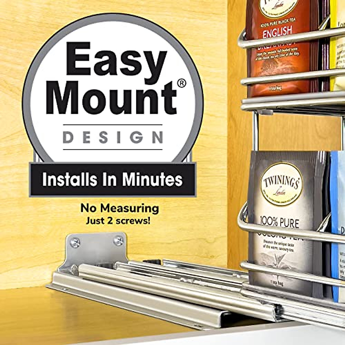 LYNK PROFESSIONAL® Slide Out Tea Bag Holder Organizer - Double Upper Kitchen Cabinet Pull Out Rack, Organize Up To 140 Tea Bags - Lifetime Limited Warranty - Chrome