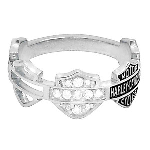Harley-Davidson Women's Ring, Multi Bar & Shield Logo Band, Silver HDR0227 (10)