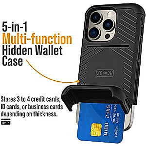 Scooch iPhone 14 Pro Case with Card Holder [Wingmate] iPhone 14 Pro Wallet Case with Hidden Card Slot and RFID Protection, Holds Up to 4 Cards, Military Grade Drop Protection, Black