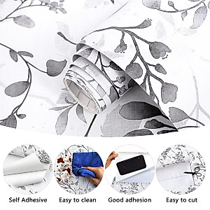 Froluya Gray Peel and Stick Wallpaper Gray Floral Wallpaper 17.7 inch×118.1inch Floral Contact Paper Flower Self Adhesive Removable Wallpaper for Bathroom Modern Breezy Leaves Decorative Wallpaper
