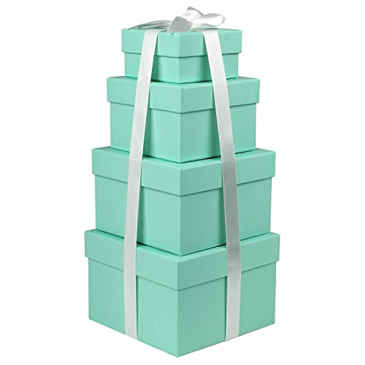 Square Gift Boxes with Lids Set of 4 Teal Green Gift Box Assorted Sizes Nesting Gift Boxes for Presents Birthday Bridesmaid Wedding Valentines Christmas Party Favor Boxes
