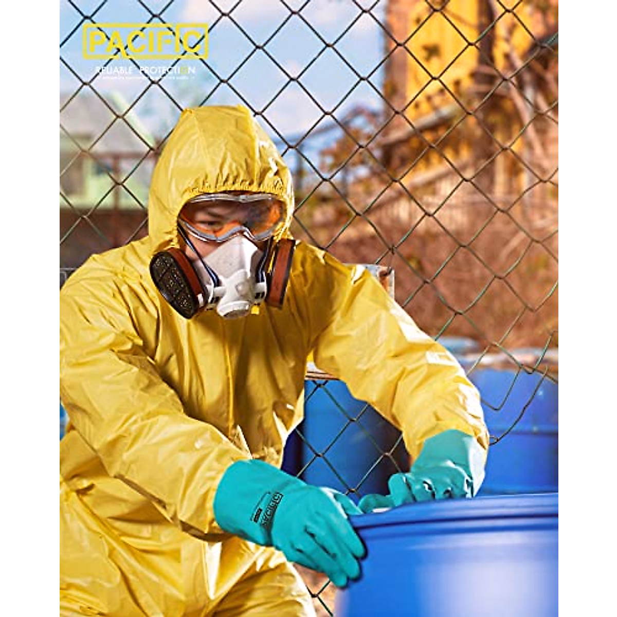 PACIFIC PPE 2 Pairs Nitrile Chemical Resistant Gloves, Flocked, Resist Strong Acid, Alkali, 15 mil, 12.6", X-Large