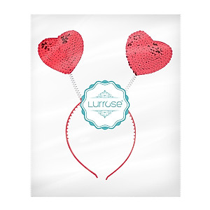 Lurrose Heart Headband Red Sequin Love-shaped Head Boppers Party Hair Accessoires for Holiday Festival