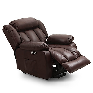 RISAR Double Motors Large Power Lift Recliner Chair with Massage and Heat for Elderly Assisted Standing Up, Breathable Leather, Easy to Assemble