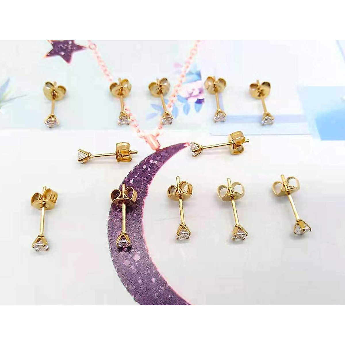 14K Gold Plating Tiny 3MM CZ Stud Earrings Micro 20G Cartilage Piercing Ear Studs Mini Cubic Zirconia Post Earrings for Women&Men…