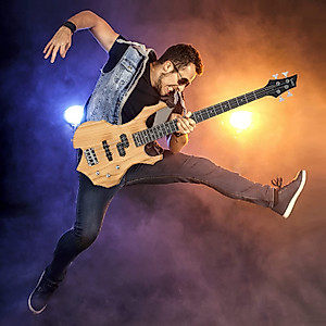 GLARRY Electric Bass Guitar 4 Strings Buring Fire Style Full Size for Beginner Right Hand with Bag, Strap and Accessories (Burlywood)