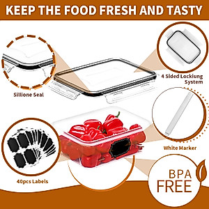 PRAKI 48 Pack Food Storage Containers with Airtight Lids (24 Containers & 24 Lids), Kitchen storage containers for Pantry Organizers and Storage, BPA-Free Meal Prep Container with Labels & Marker