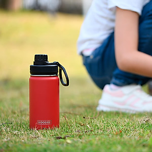 koodee Water Bottle 2 Pack 12 oz Stainless Steel Vacuum Insulated Wide Mouth Sports Water Bottle with Leakproof Spout Lid (Canyon Red-Black)