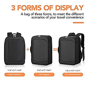 Conworld Travel Backpack 2 in 1, 40L Carry on Backpack Flight Approved for Men Women, Combination Carry on Backpack Lightweight Business Weekender Bag Overnight Backpack With 6 Storage Bags, Black