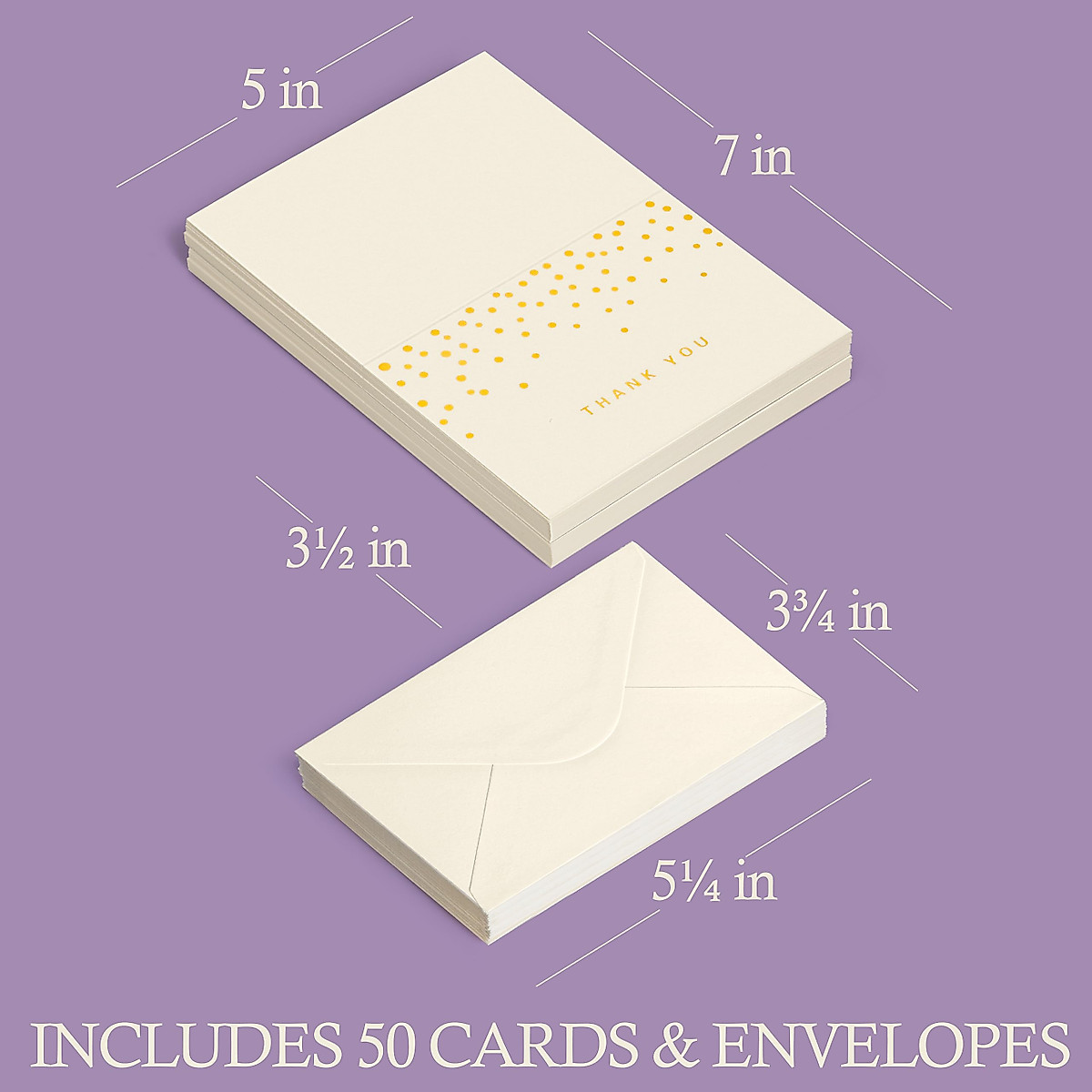 50 PCS Thank You Cards with Gold Foil Dots, 3.5" x 5", Thank You Notes, Ivory Thank You Cards With Envelopes for Wedding, Business, Baby Shower, Small Business, Funeral, Graduation.