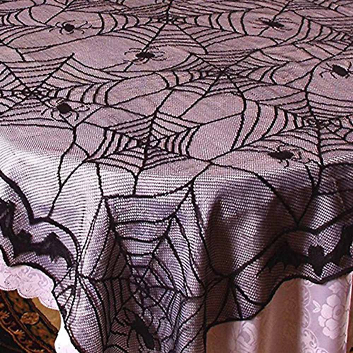 Awtlife Halloween Lace Tablecloth Bat Spider Web For Halloween Party Decor 48"x96"
