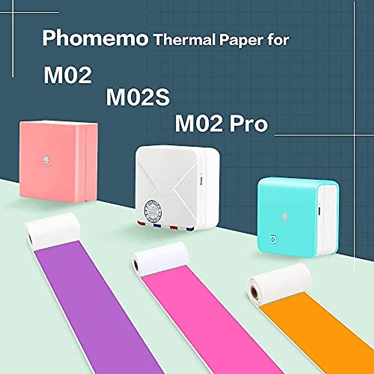 Phomemo M02S Mini Printer- Bluetooth Thermal Photo Printer with 3 Rolls Colorful Sticker Paper, Compatible with iOS + Android for Plan Journal, Study Notes, Art Creation, Work, Gift, Purple