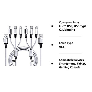 Multi Charging Cable, 10ft 2Pack Multi Phone Charger Cable Braided Universal 3 in 1 Charging Cord Extra Long Multiple USB Cable with USB C, Micro USB Port Connectors for Cell Phones and More