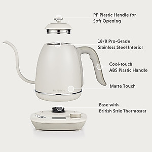 BUYDEEM K821 Electric Gooseneck Kettle with Variable Temperature Control, Pour Over Coffee Tea Kettle, Durable 18/8 Stainless Steel, Auto Keep Warm & Built in Brewing Timer, 0.8L