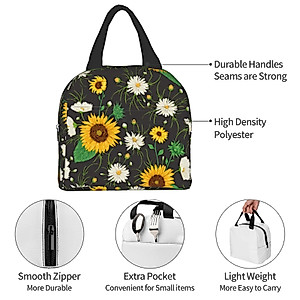 Sunflower Lunch Bags for Women Portable insulated Leakproof Daisy Lunch Box Thermal Cooler Bag Reusable Loncheras Para Mujer for Office Work Picnic Beach