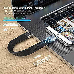 LamToon Short USB Type C Cable, 5Gbps Data Sync Android Auto Cable 3A USB to USB C 3.1 Fast/Quick Charge Cable Unique FPC Flat Design for Galaxy S10+ S9, Note 9 8, LG V20, Google Pixel, Power Bank