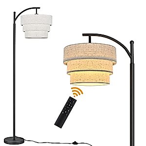 【Upgraded】Remote Control Arc Floor Lamp Stepless Dimmable 3 Color Temperature, Black Tall Pole Lamp, Modern Standing Lamps for Living Room, Bedrooms, Office, Unique 3-Layer Lampshade(Bulb Included)