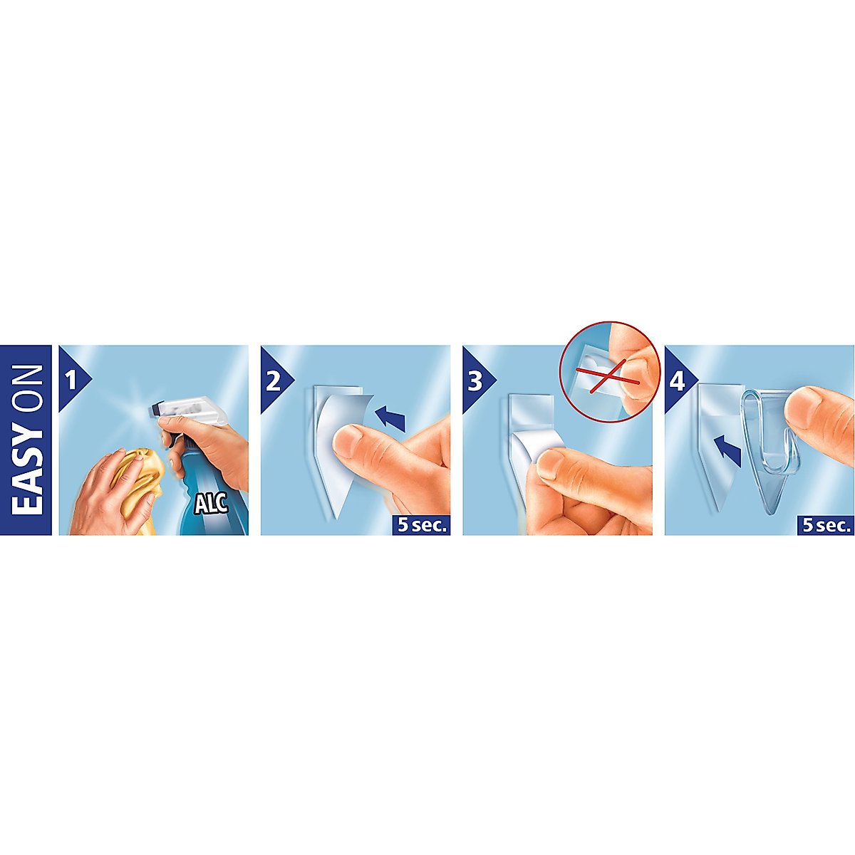 tesa Adhesive Hooks for Glass - Invisible Hanging Hooks for Mirrors & Transparent Surfaces - Holds up to 0.2 kg per Hook - Pack of 5 incl. 8 Adhesive Strips
