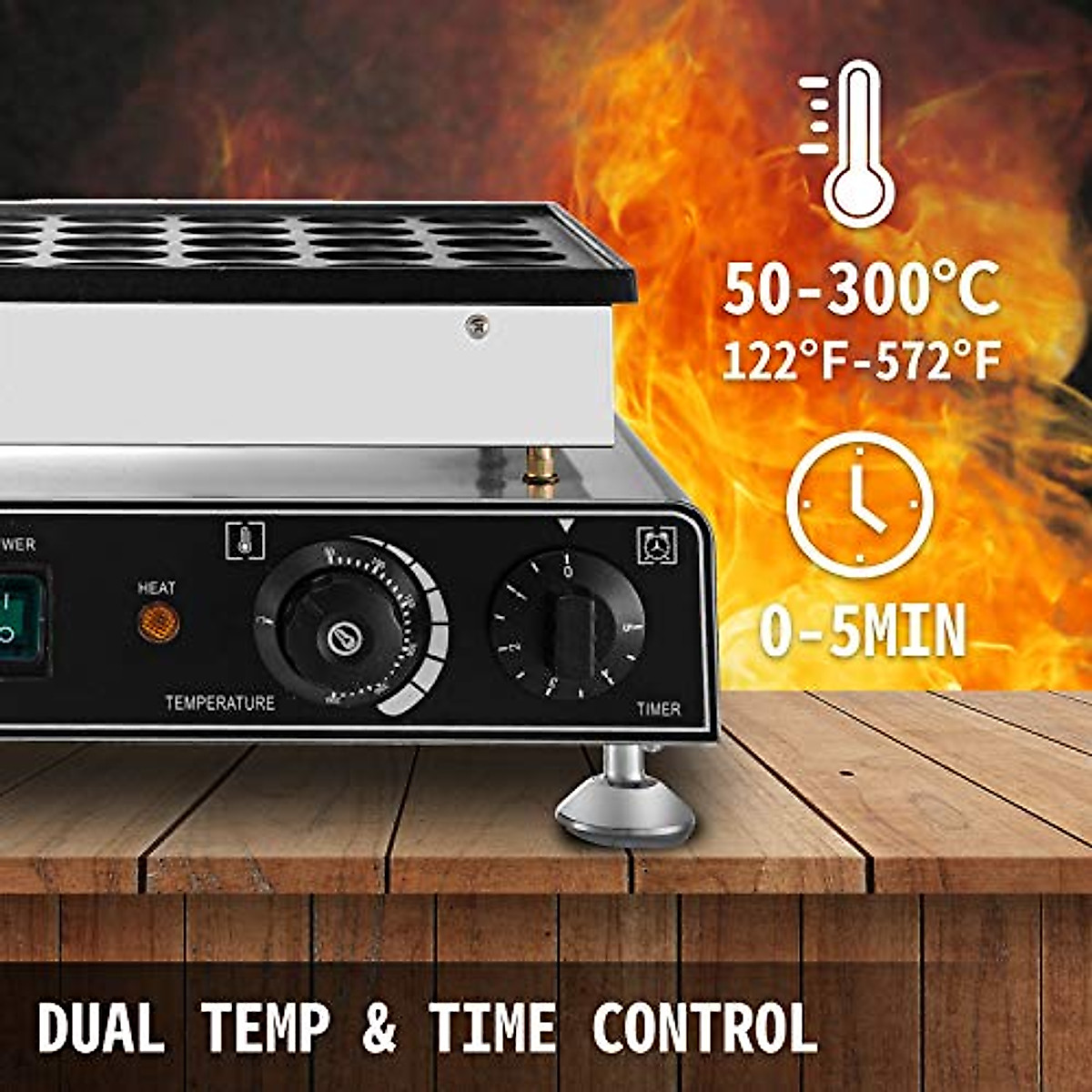 VBENLEM 110V Mini Dutch Pancake Baker 50PCS 1700W Commercial Electric Nonstick Waffle Maker Machine 1.8 Inches for Home and Restaurants