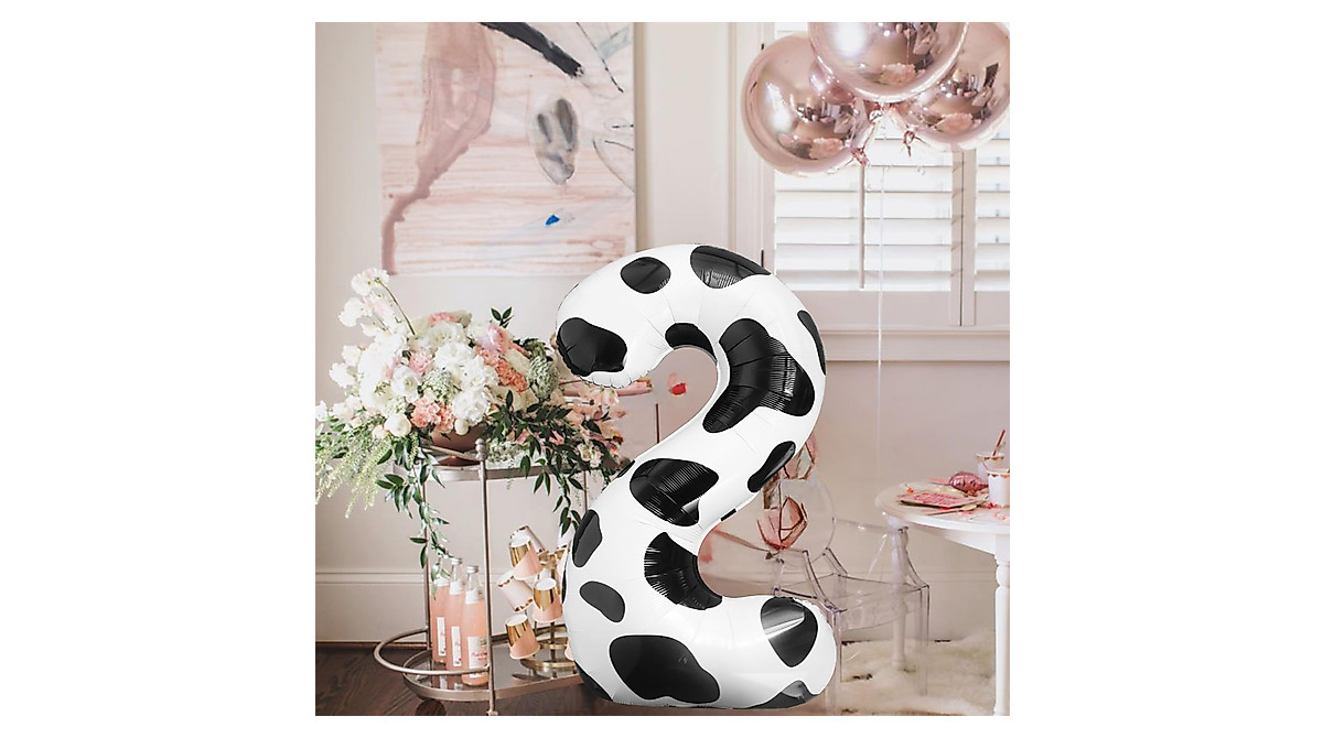 LEBERY Cow Print Number 2 Balloon for 2nd Birthday & Farm Parties