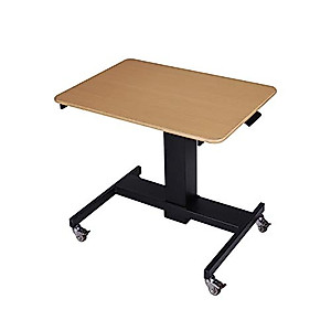 Rocelco 28" Height Adjustable Mobile School Standing Desk - Quick Sit Stand Up Home Computer Workstation - Gas Spring Assist Office Laptop Riser Cart - Wood Grain (R MSD-28)