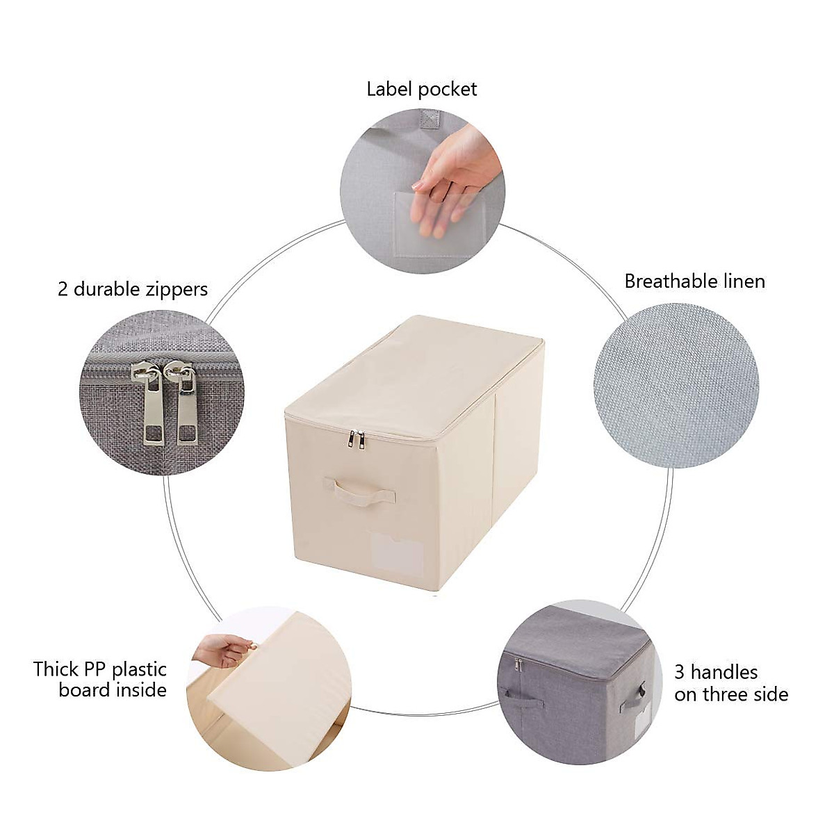 iwill CREATE PRO Pack of 2, Zip Lidded Wardrobe Storage Bins,Collapsible Fabric Storage Boxes for Clothing, Bedding, Toys, Blankets Organizer, Foldable & Washable, Beige