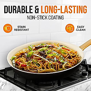 NutriChef 10" Medium Fry Pan - Medium Skillet Nonstick Frying Pan with Golden Titanium Coated Silicone Handle, Ceramic Coating, Stain-Resistant And Easy To Clean, Professional Home Cookware
