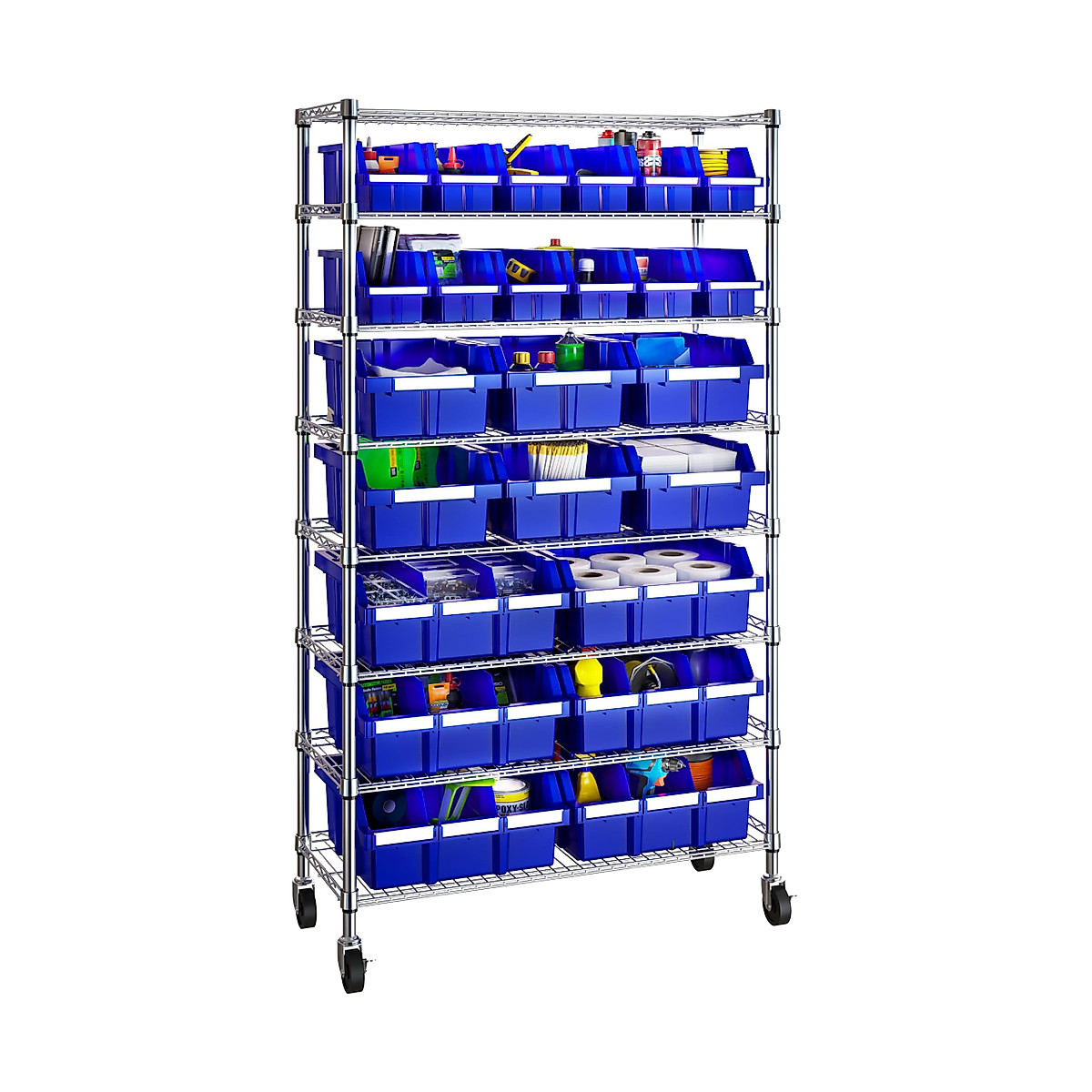 Seville Classics Commerical Grade NSF-Certified Bin Rack Storage Steel Wire Shelving System - 24 Bins - Blue