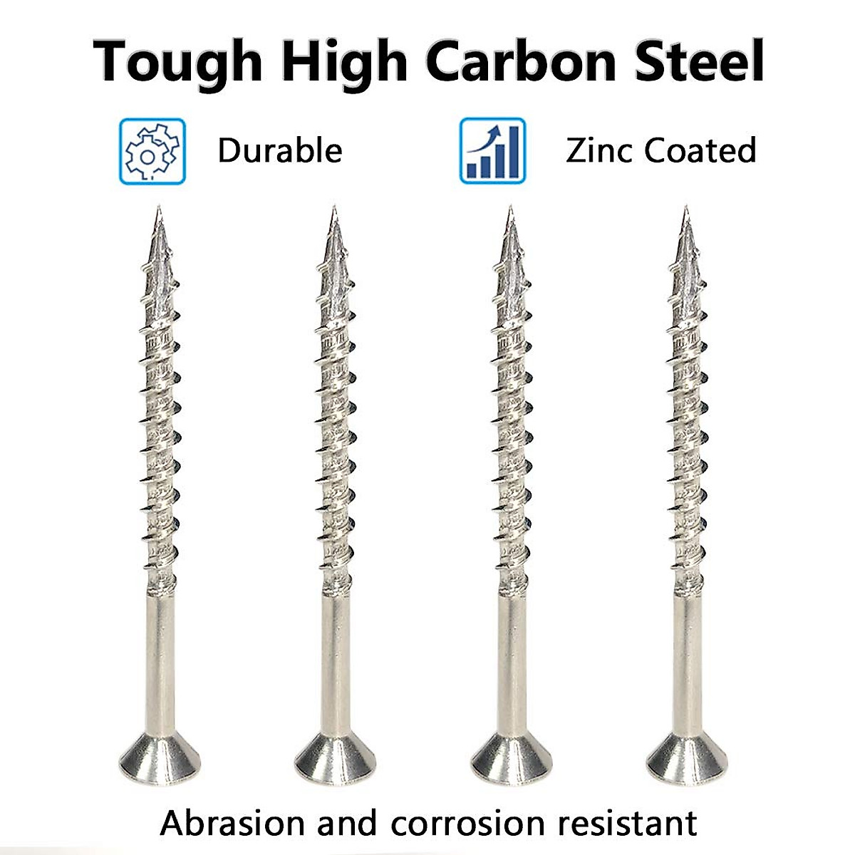 [50 Pack] 2-1/2" #10 Wood Screws, Coarse Thread Number 10 Zinc Coated Pocket Hole Screws + 1 Piece S2 Steel 1/4" Shank, 6" Length Square Recess Head Screwdriver/Power Bit (50 Count)
