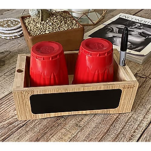 RaekerNow Organic Bamboo Double Solo Cup Holder with Marker Slot, Chalkboard and chalks for Disposable Cups, Party Organizer (Marker and Cups not Included)