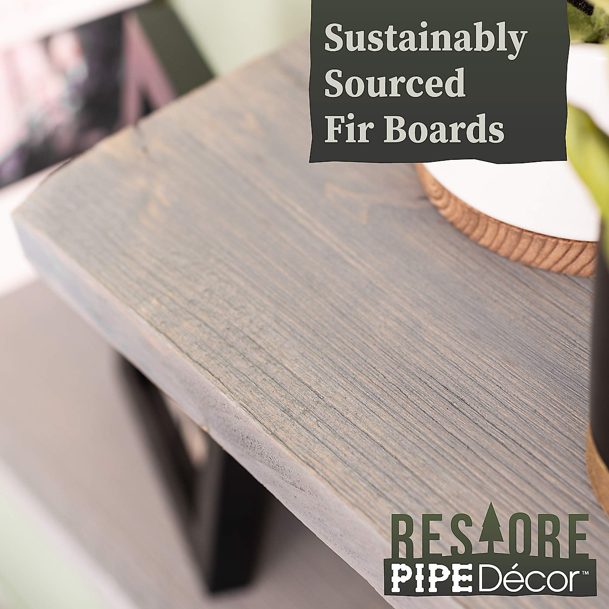 Industrial Pipe Wooden Shelves Restore by Pipe DÉCOR Premium Douglas Fir Wood Shelving 36 Inch Length Set of 2 Boards and 6 L Brackets Riverstone Grey Finish