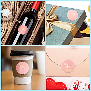 620 Pieces Thank Cards and Stickers Set Gold Foil for Supporting My Small Business with Resealable Packaging Bag, Suitable Owners(Pink)