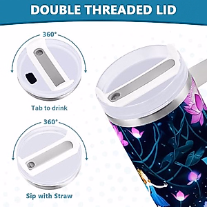 ODAWA 40oz Travel Insulated Tumblers with Handle and Straw, Flowers Night Double Wall Insulated Tumbler