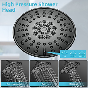 EMBATHER Black Shower Faucets Sets - Overhead Rain Head Shower System with 8-Mode High Pressure Handheld Complete Combo and Mixer Valve Trim Kit - 3-Way Rainfall Shower Fixture for Luxury Bathroom