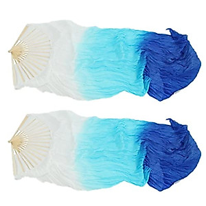 RAZZUM 2 Pair Silk Belly Dance Fan Veils Long Women Large Folding Fan, Stage Performance Props Fan
