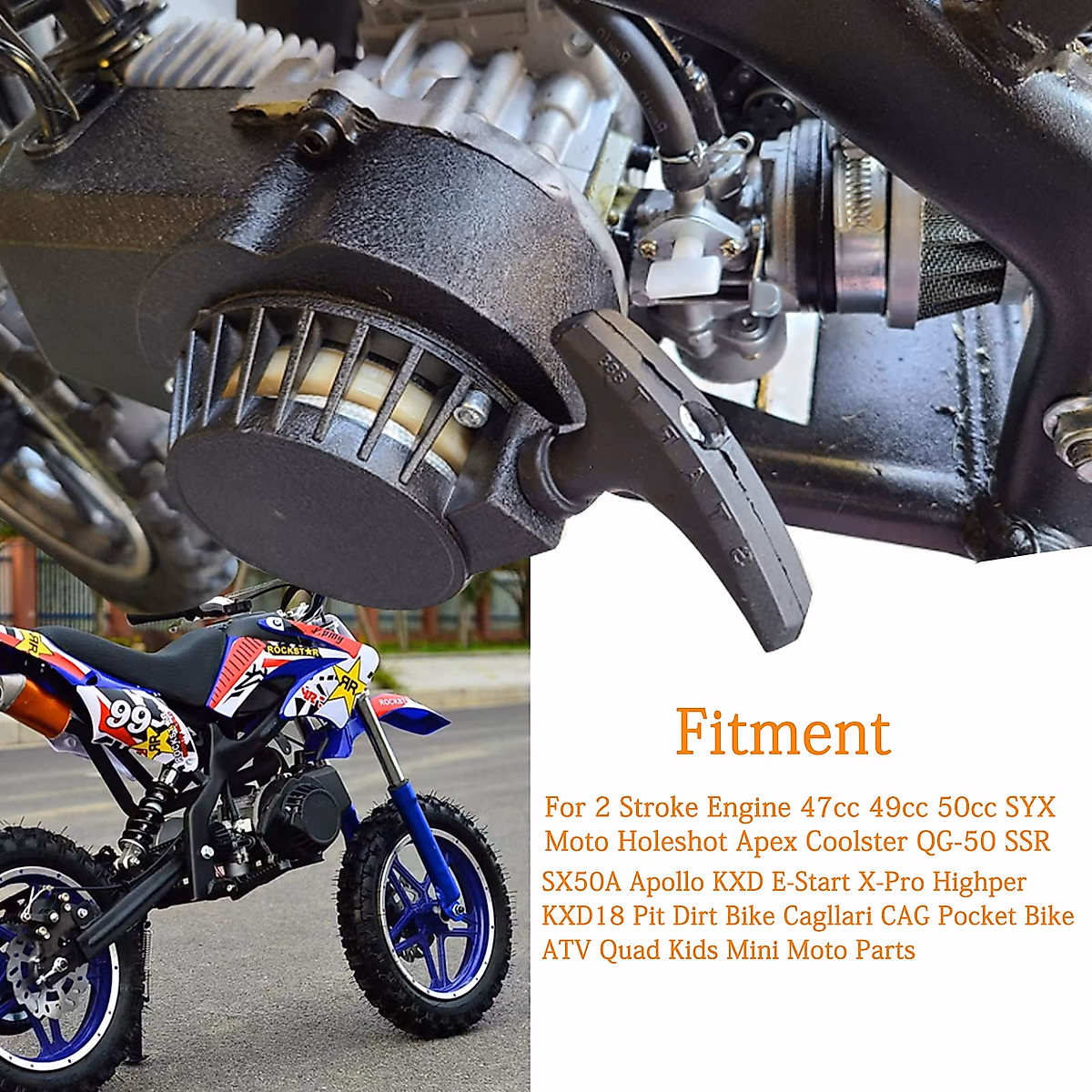 Pull Start Recoil Starter for 2 Stroke 47cc 49cc 50cc SYX Moto Holeshot Apex Coolster QG-50 SSR SX50A Apollo KXD E-Start X-Pro Highper KXD18 Pit Dirt Bike Cagllari Cag Pocket Bike ATV Quad