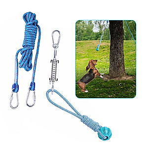 Bungee Dog Toy Set，Dog Outdoor Bungee Solo Hanging Toy，Tether Tug of War Dog Toys for Pitbull Medium/Large Aggressive Chewers to Muscle Build, Interactive Excise 16ft Spring Pole Rope with Chew Toys