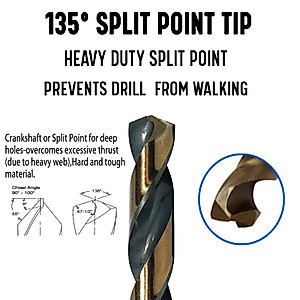 Hss Drill Bit Set 11/32 in. Jobber Twist Parabolic Flute Golden/Black 3-Flat Shank Drill Steel Metal-5Pcs